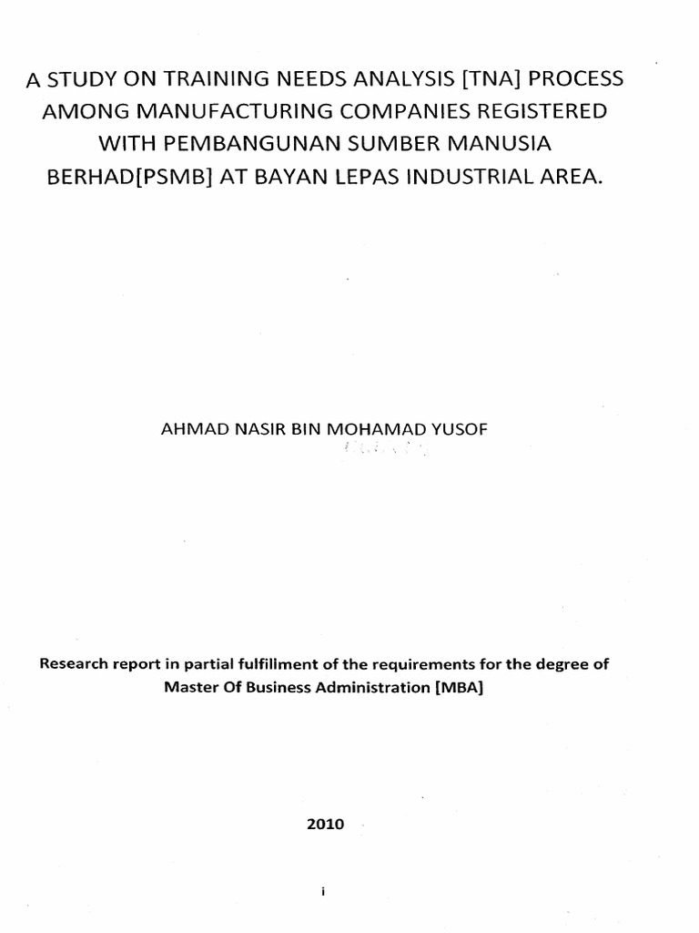 A Study On Training Needs Analysis Tna Process Among Manufacturing ...