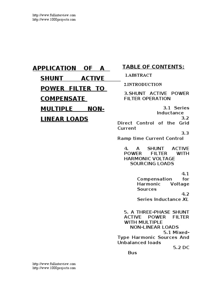 Application Of A Shunt Active Power Filter To Compensate Multiple Non Linear Loads Pdf Power