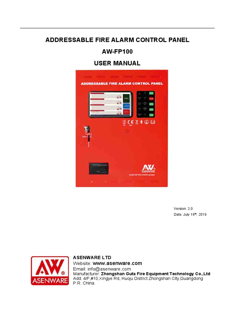 Addressable Fire Alarm Control Panel AW-FP100 User Manual | PDF ...