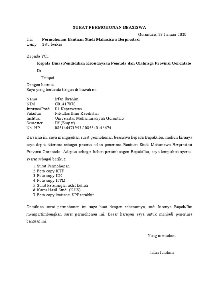 Surat Permohonan Beasiswa | PDF