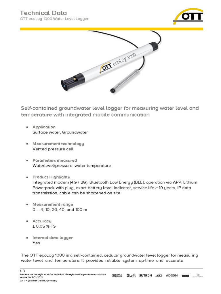 Ott OTT Ecolog 1000 Water Level Logger | PDF | Bluetooth | Smartphone