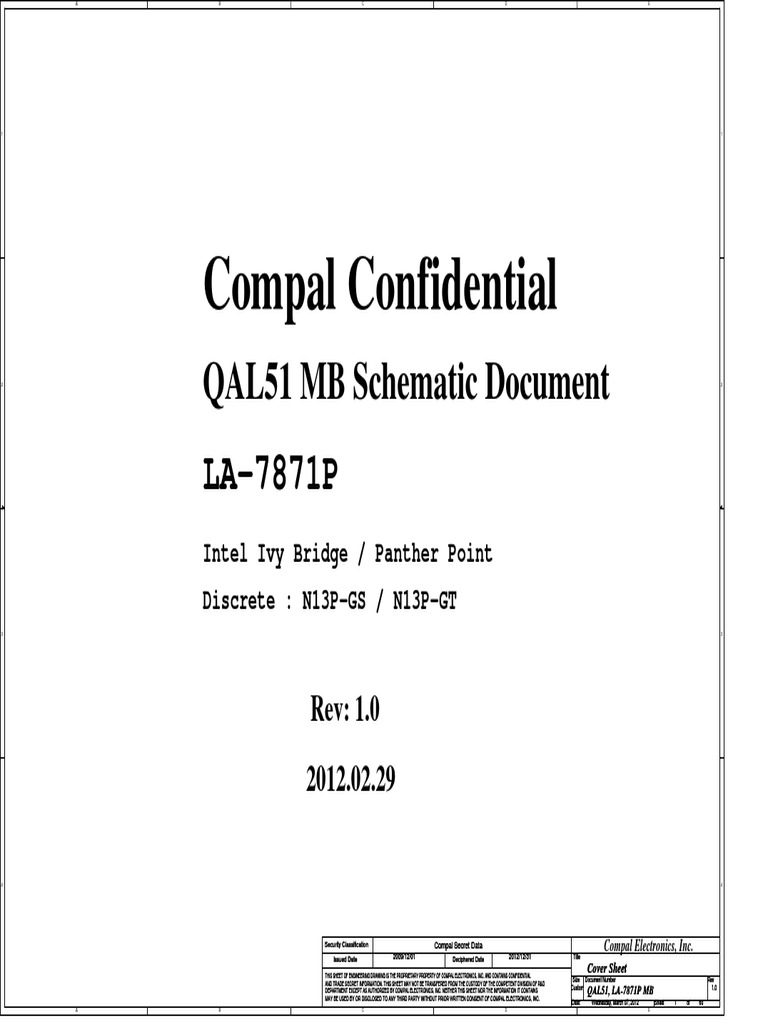 Compal Confidential: QAL51 MB Schematic Document LA-7871P | PDF | Computer Standards | Computer ...