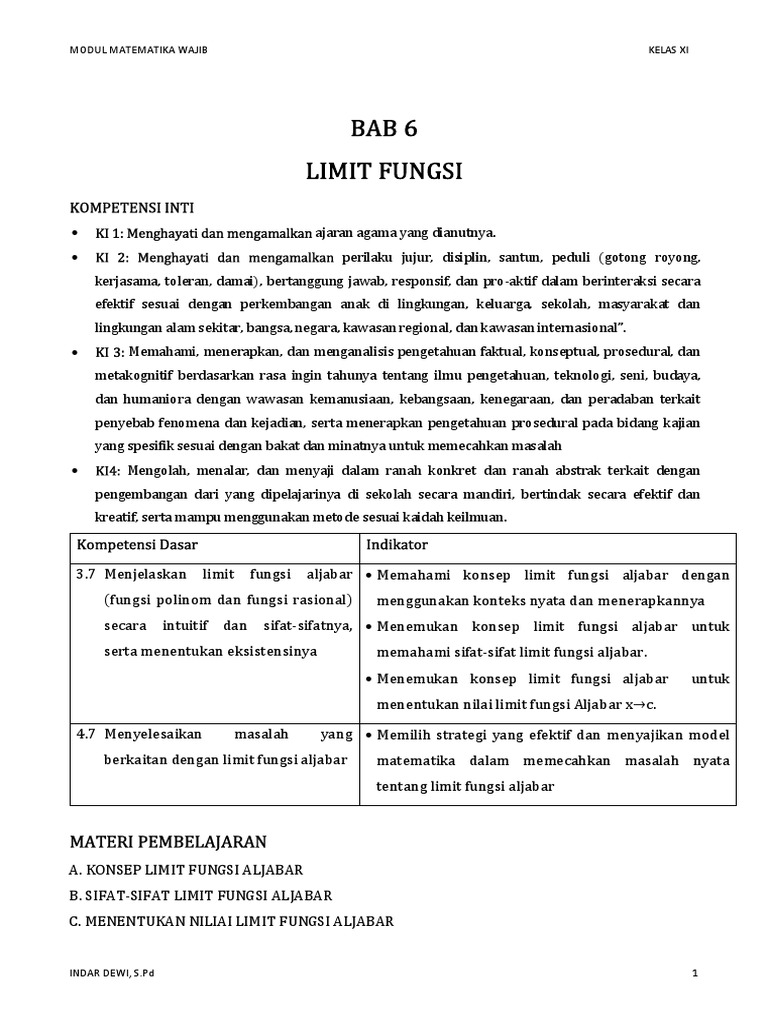 Limit Fungsi Aljabar Kelas XI | PDF