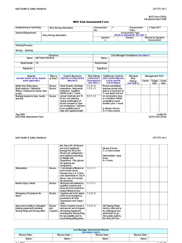 Sample Army Risk Assessment Form | PDF | Risk Assessment | Risk