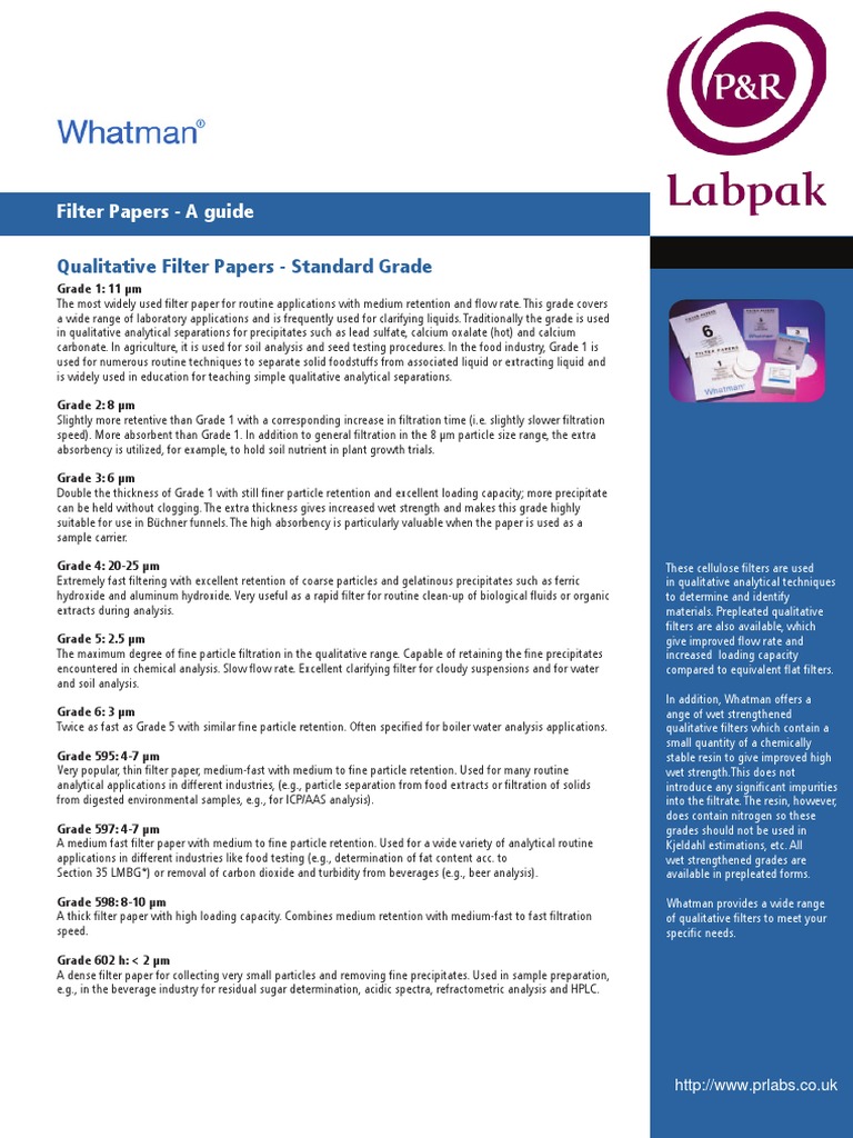 Whatman Filter Paper Guide | PDF | Filtration | Precipitation (Chemistry)