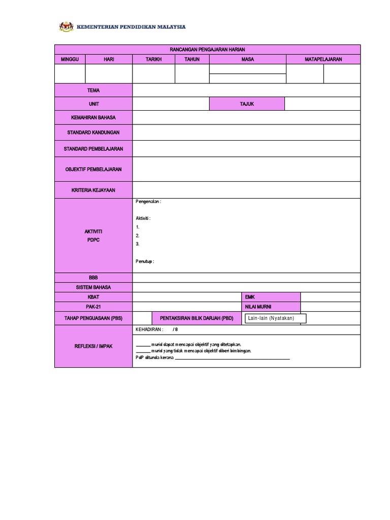 Template RPH Bahasa Melayu | PDF