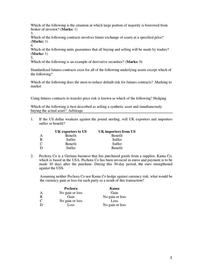 MCQs On Financial Derivatives | PDF | Futures Contract | Option (Finance)
