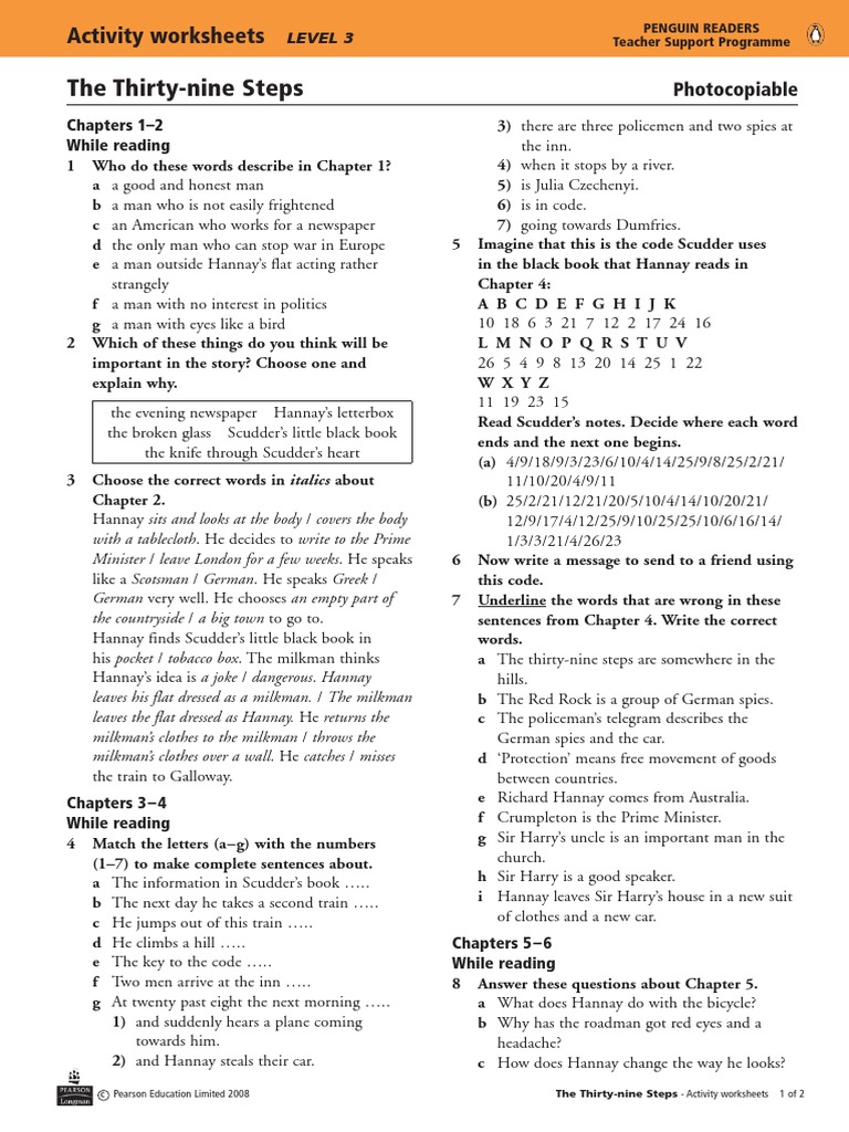 The Thirty-Nine Steps: Activity Worksheets | PDF | The Thirty Nine Steps