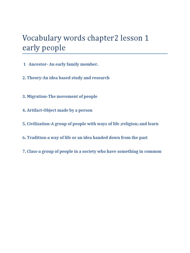Vocabulary: Early People & Eastern Woodlands | PDF | Social Science ...