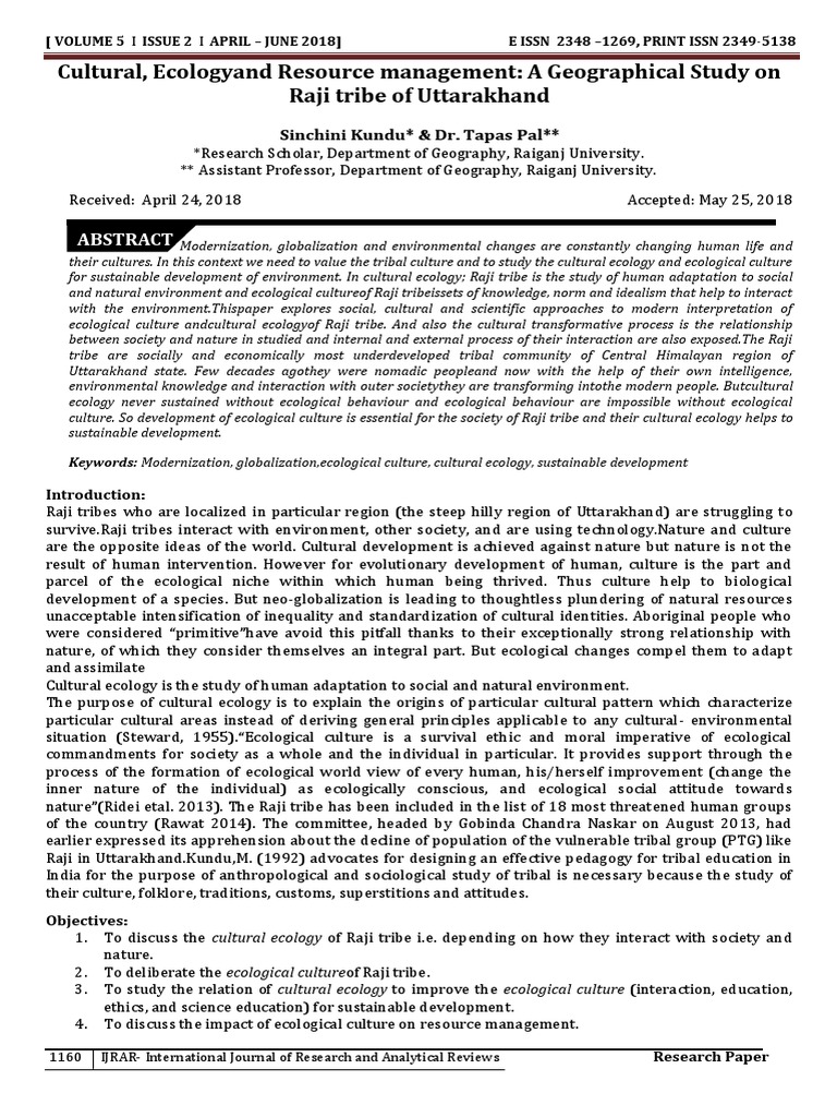 Cultural, Ecologyand Resource Management: A Geographical Study On Raji ...