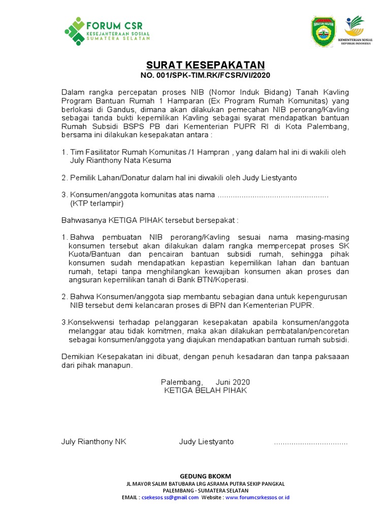 Surat Kesepakatan Nib | PDF