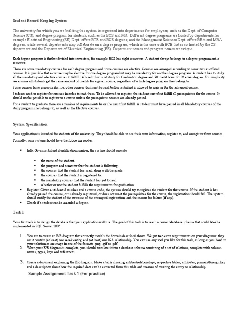 Student Record Keeping System Design | PDF | Academic Degree | Computer ...