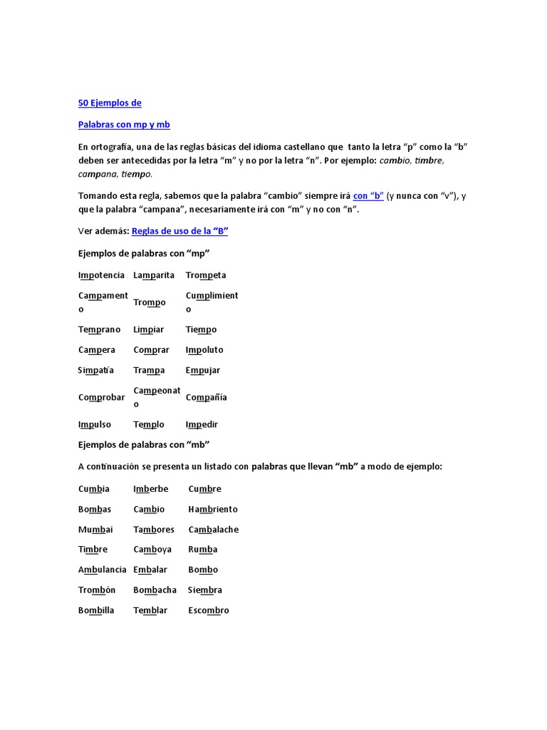 50+ palabras con mp y mb | PDF