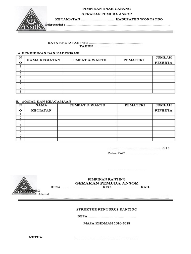 Form Kegiatan Ranting Dan PAC | PDF