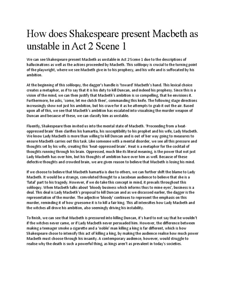 How Does Shakespeare Present Macbeth As Unstable in Act 2 Scene 1 | PDF | Macbeth