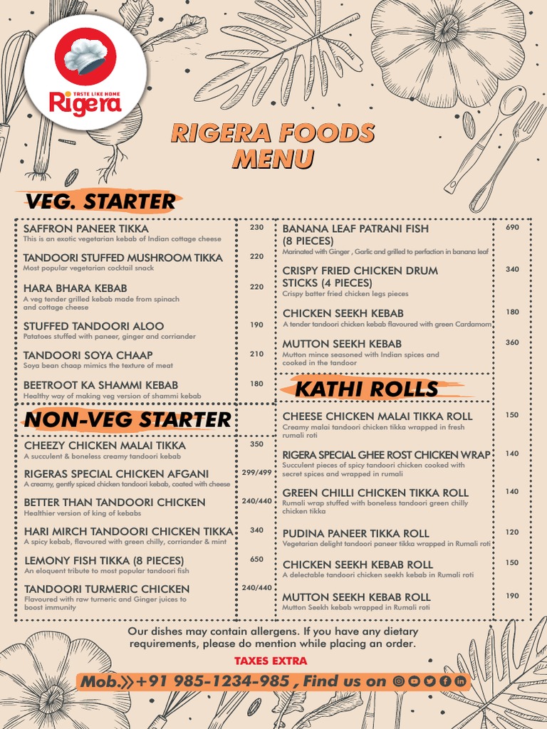 Rigera Foods Menu Rigera Foods Rigera Foods | PDF | Curry | Kebab