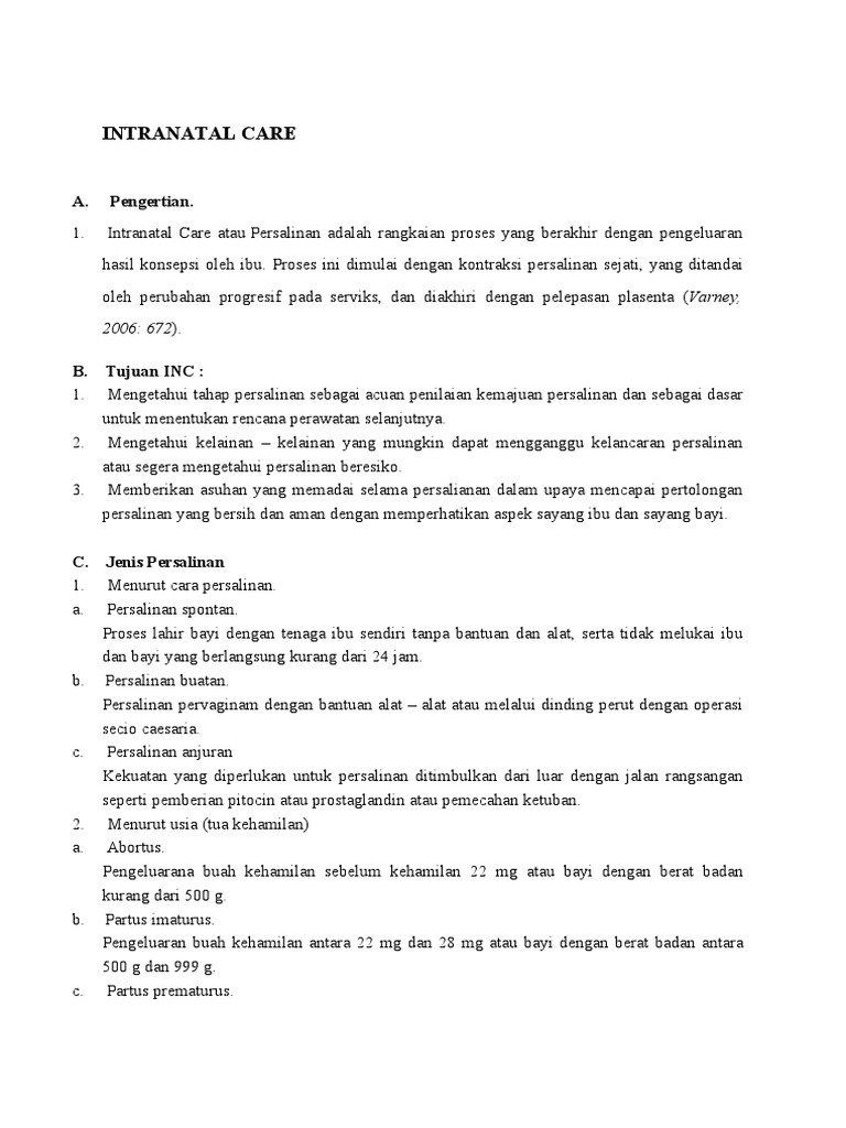 Intranatal Care: A. Pengertian | PDF