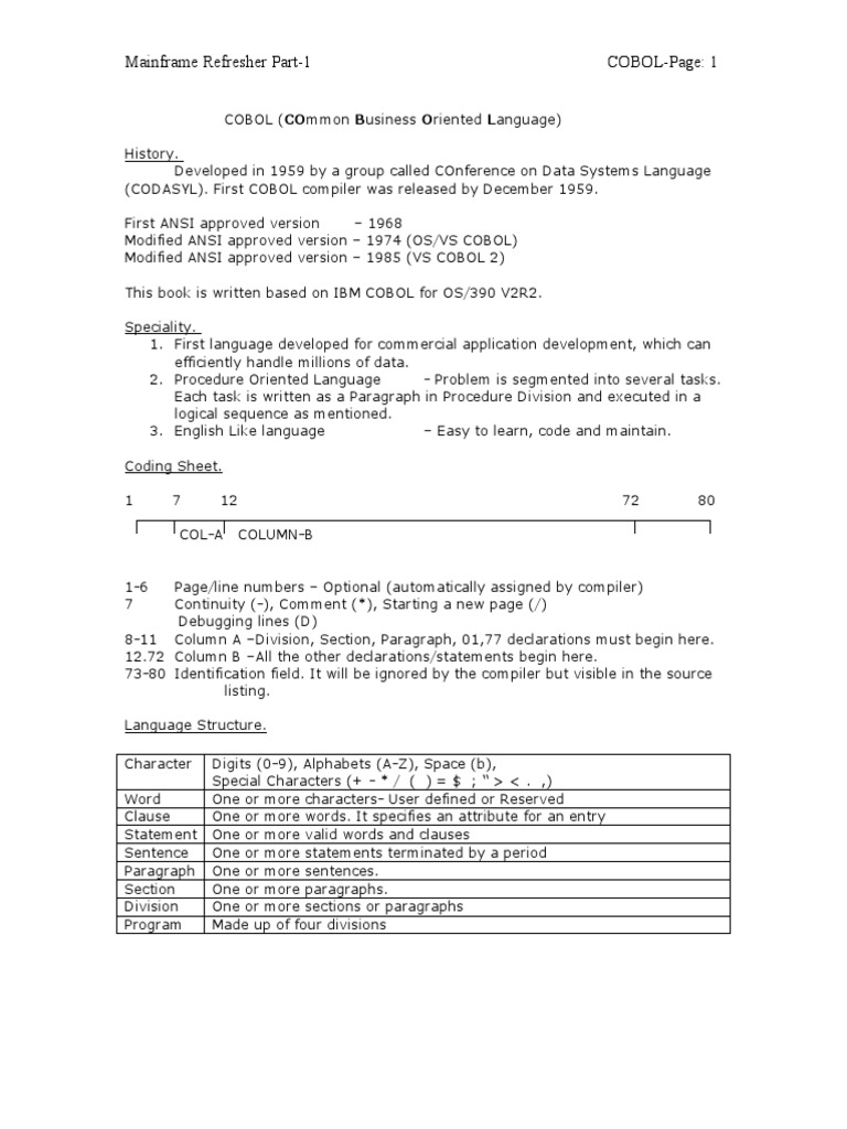 Cobol-Tutorial - Mainframe Refresher | PDF | Byte | Computer Program