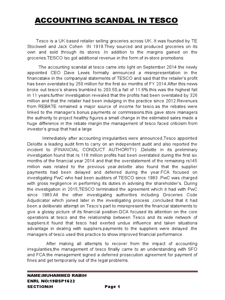 Accounting Scandal in Tesco | PDF | Tesco | Pricewaterhouse Coopers