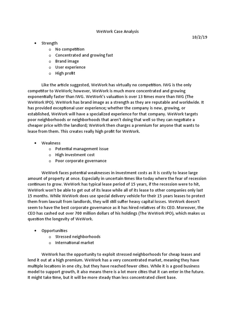 WeWork Business Case Analysis | PDF | Recession | Lease