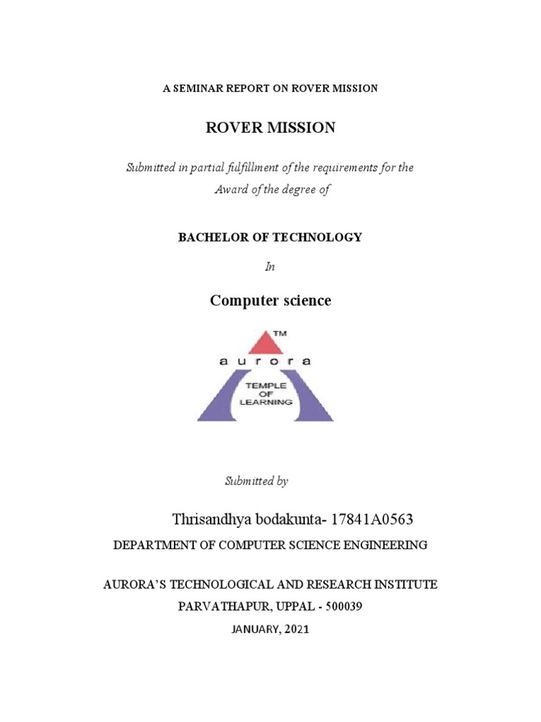 A Seminar Report On Rover Mission | PDF | Curiosity (Rover ...