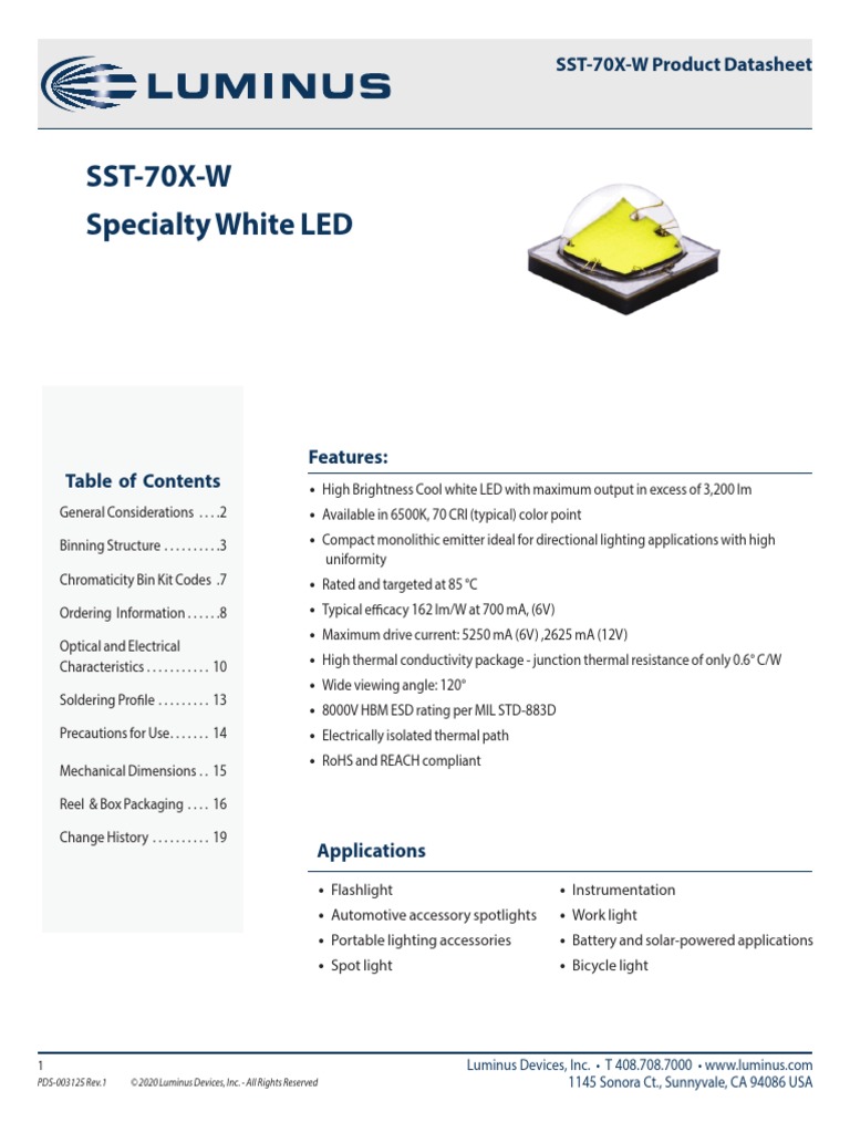SST-70X-W Specialty White LED | PDF | Light Emitting Diode | Corrosion