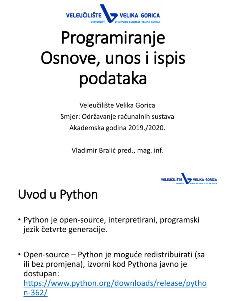 Osnove Python Interaktivnog Moda, Unos I Ispis | PDF