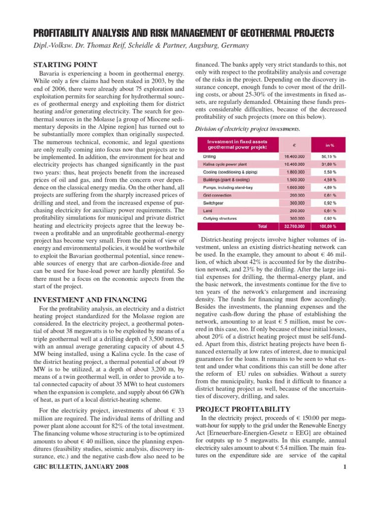 Profitability Analysis and Risk Management of Geothermal Projects | PDF ...