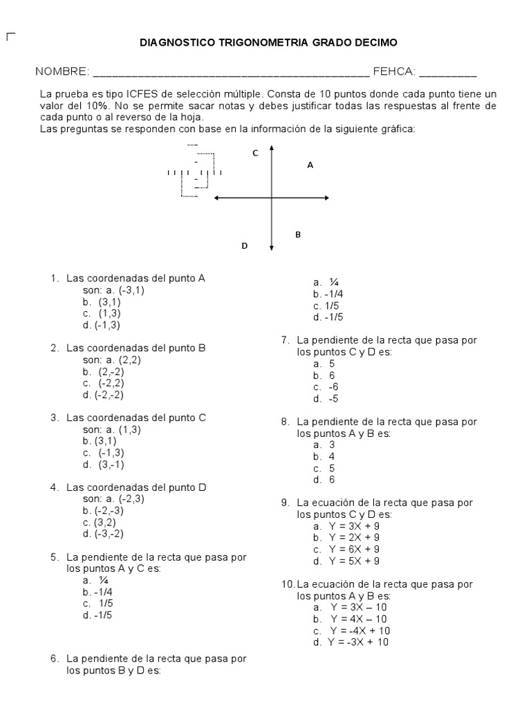Prueba Decimo | PDF | Geometría algebraica | Geometría analítica