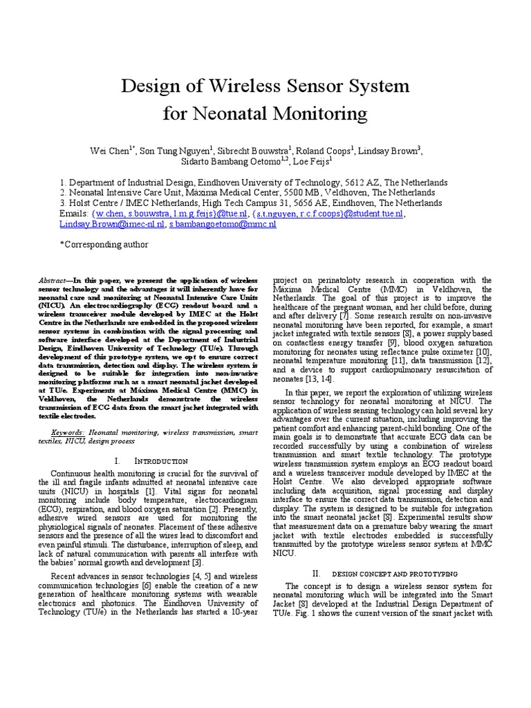 15 Design of Wireless Sensor System For Neonatal Monitoring | PDF ...
