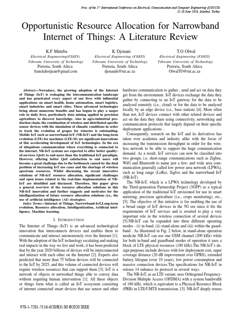 Opportunistic Resource Allocation In Nb Iot Pdf Internet Of Things Lte Telecommunication