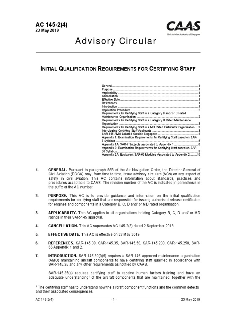 Advisory Circular: Nitial Ualification Equirements For Ertifying Taff ...