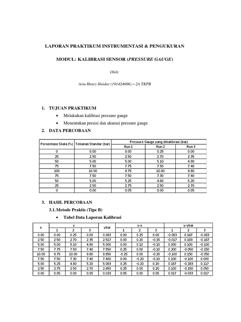 LAPORAN Kalibrasi Sensor Aria Henry Haidar 191424006 | PDF