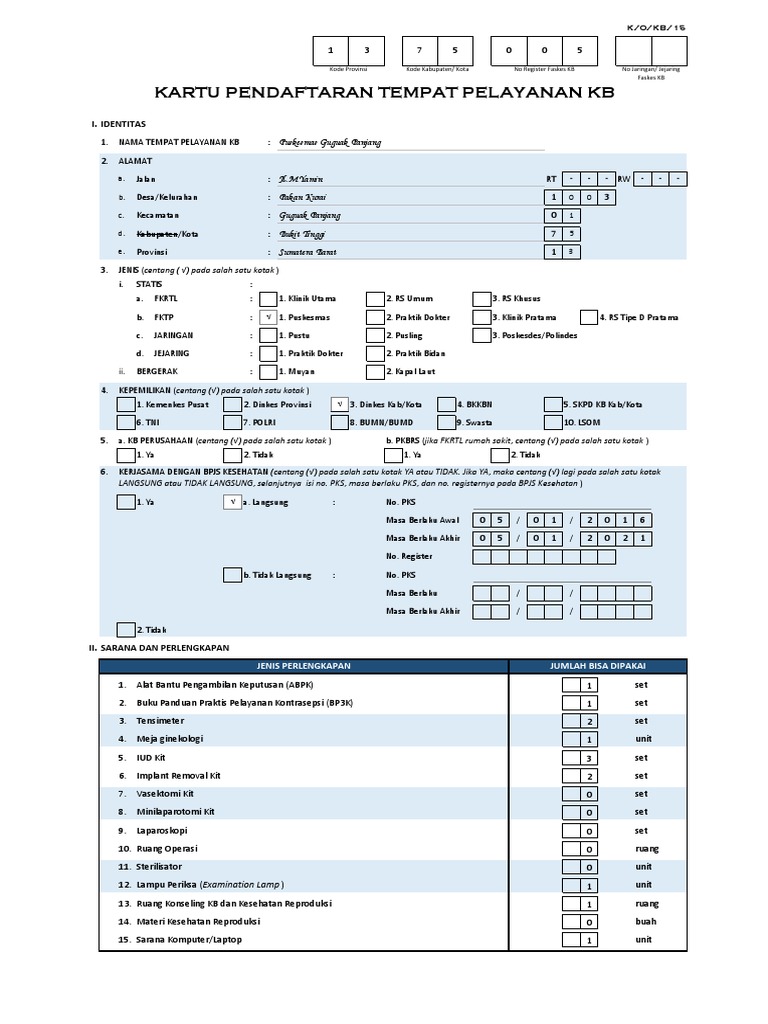 Contoh Formulir K - 0 - KB - 15 Versi Terisi | PDF