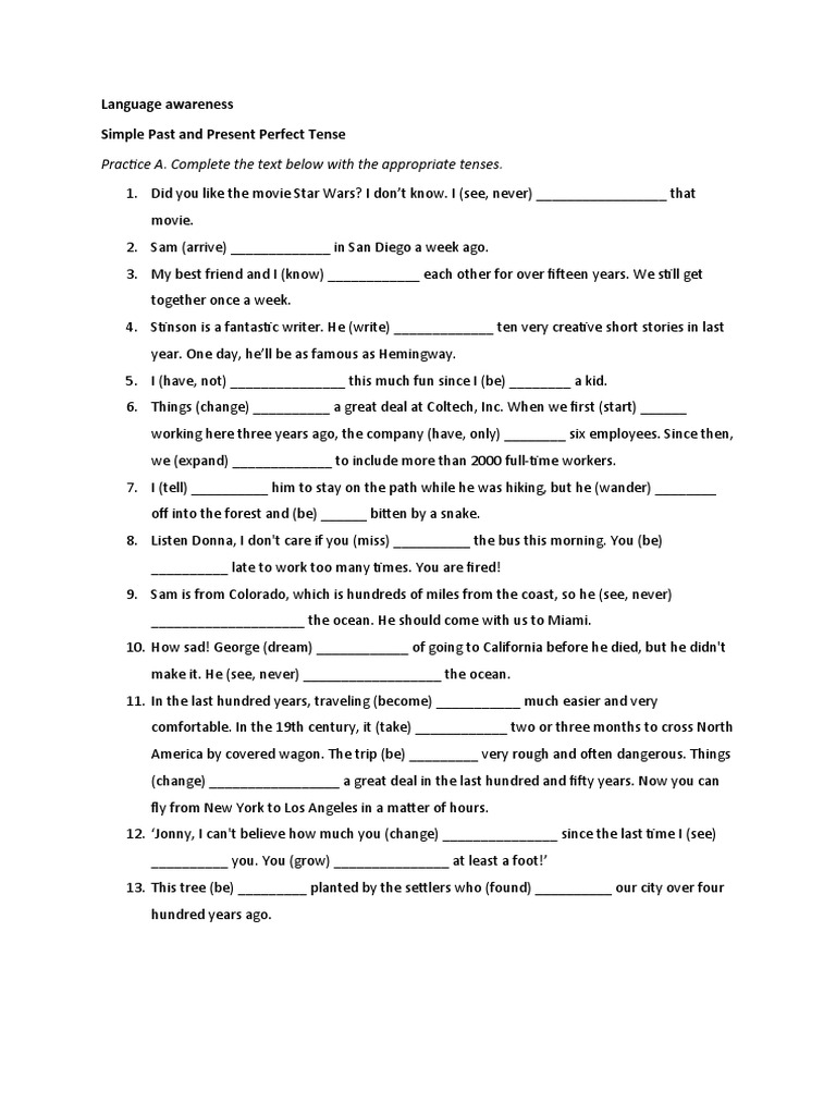 Practice A. Complete The Text Below With The Appropriate Tenses | PDF ...
