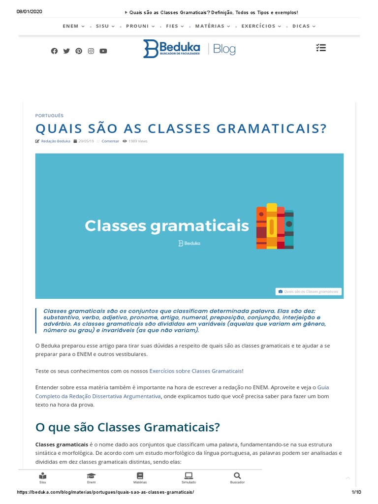 As dez classes gramaticais: definição, tipos variáveis e invariáveis e ...