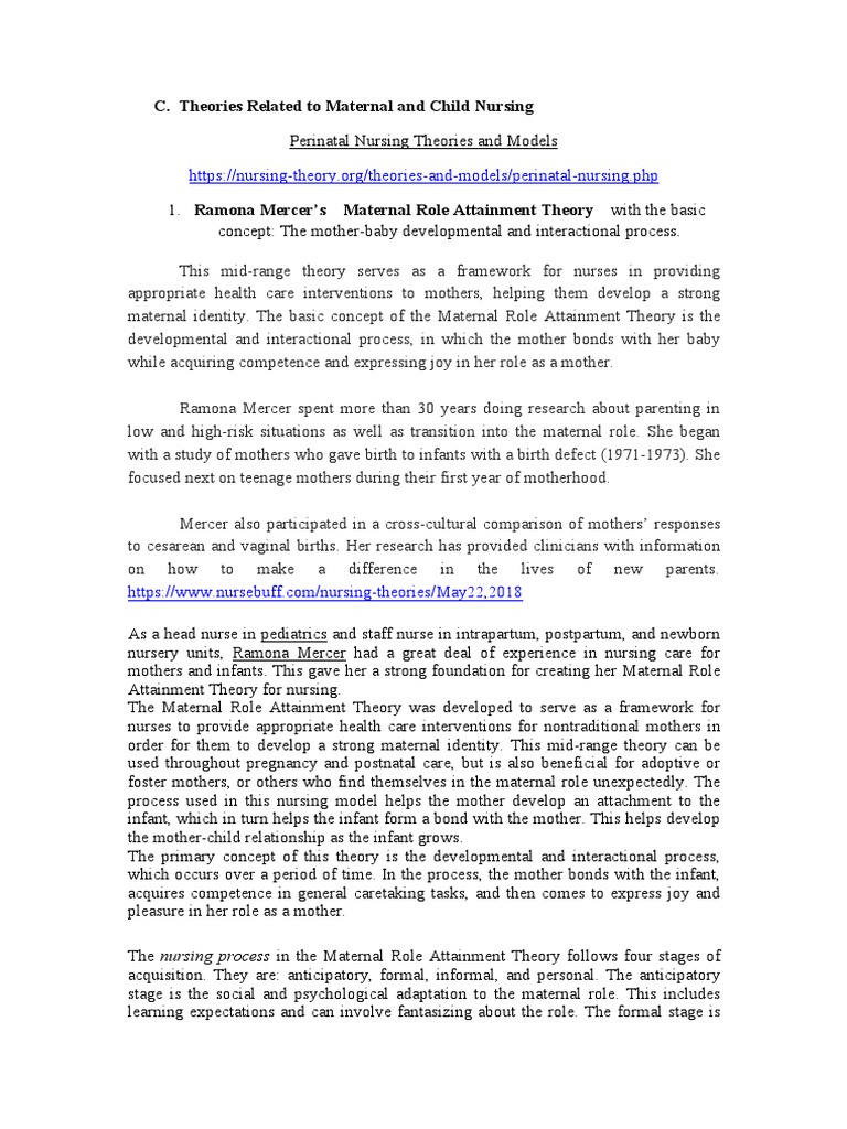 Theories Related To Maternal and Child Nursing | PDF