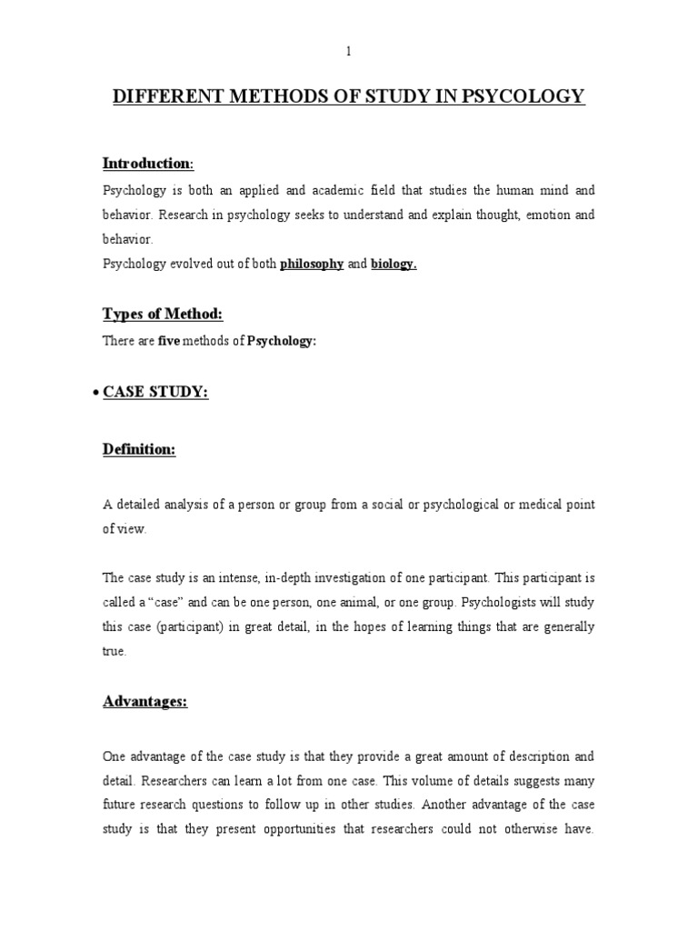Different Methods of Study in Psycology | PDF | Observation | Survey ...