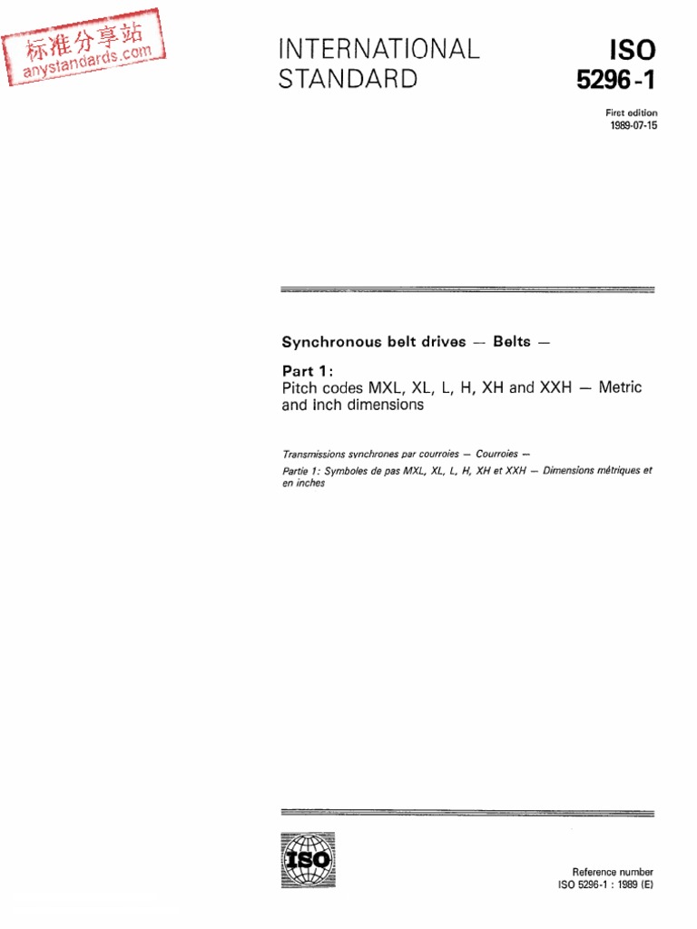 ISO 5296-1-1989 Synchronnues Belts | PDF | International Organization For Standardization | Belt ...