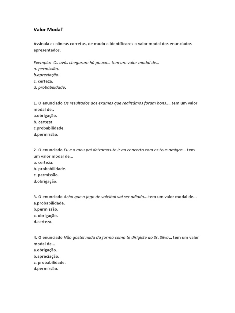 Valor Modal - Exercícios | PDF