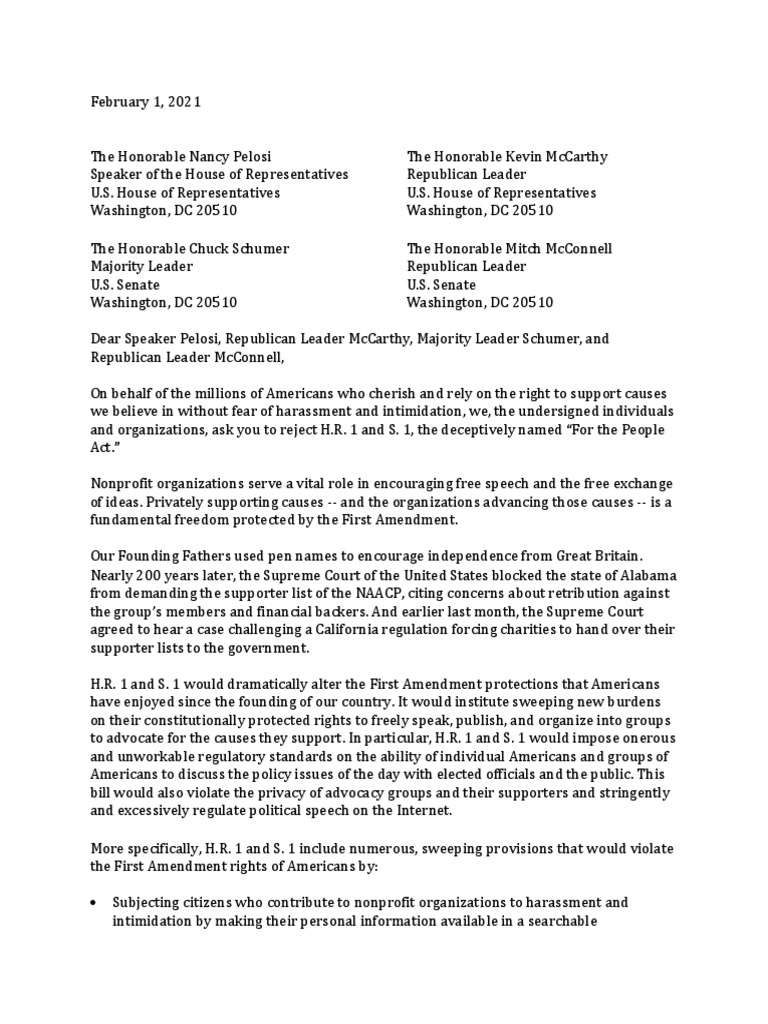 Defeat H.R. 1 - Coalition Letter | PDF | First Amendment To The United ...