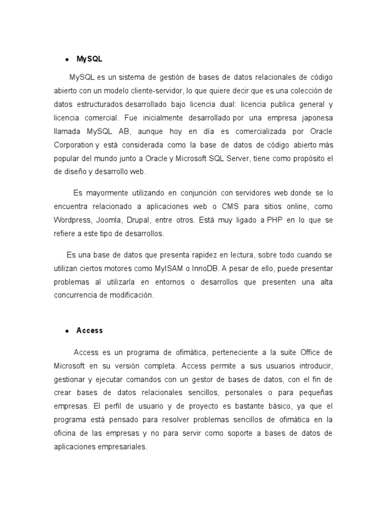 Comparativa de Sistemas de Bases de Datos | PDF | Mi sql | SQL