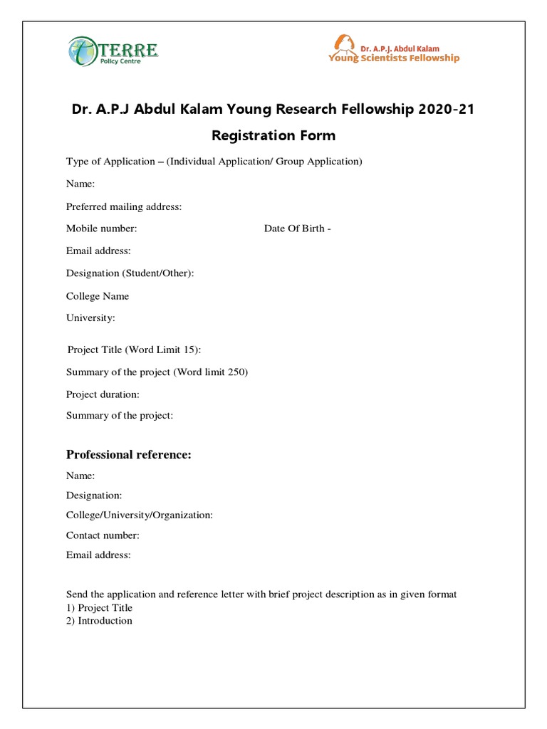 A.P.J. Abdul Kalam Fellowship Application | PDF | Email Address ...