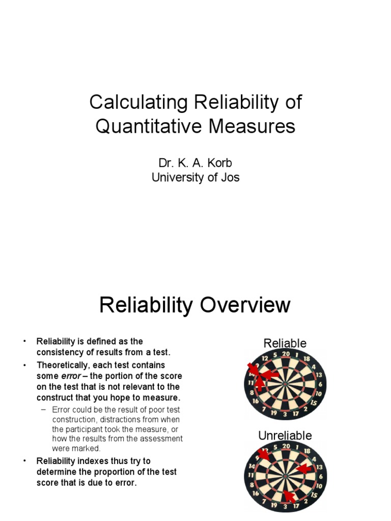 Calculating Reliability of Quantitative Measures: Dr. K. A. Korb ...