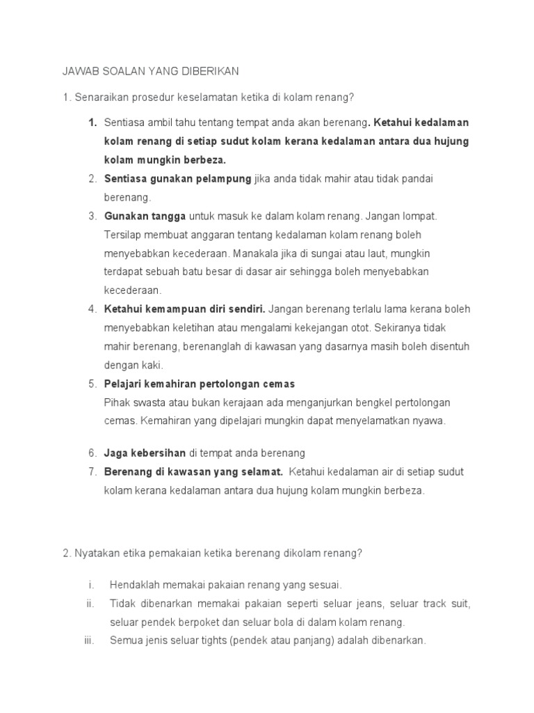Tutorial Asas Renang | PDF