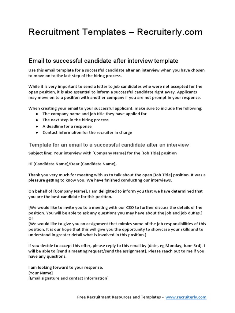 Email To Successful Candidate After Interview Template | PDF