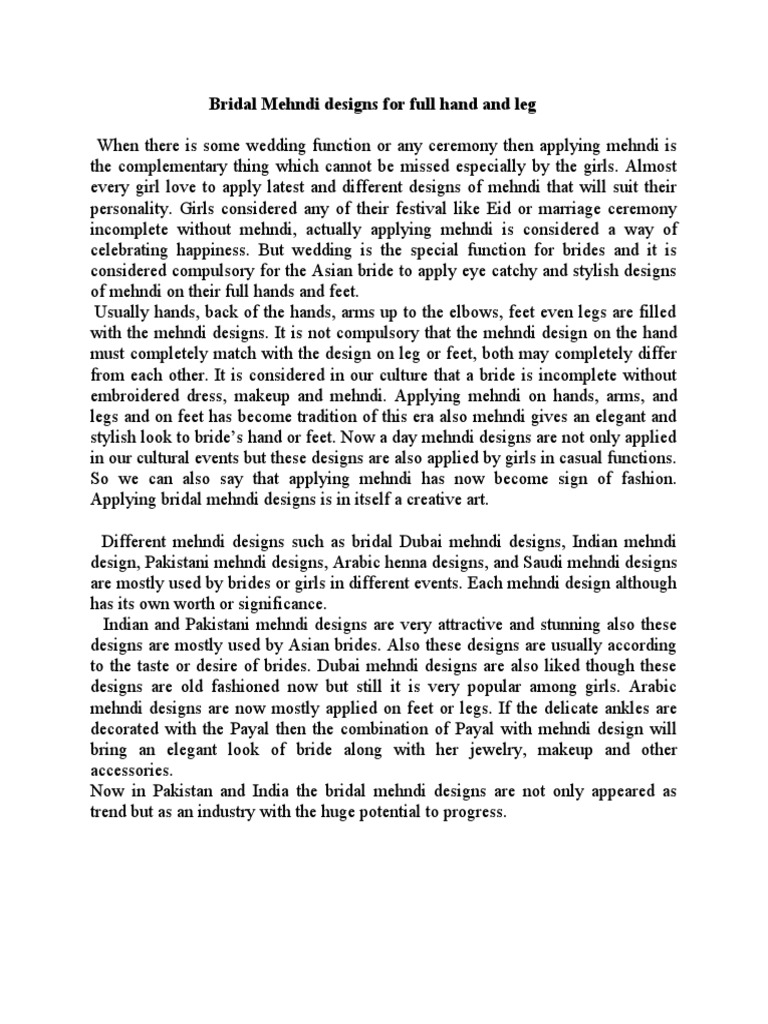 Bridal Mehndi Designs For Full Hand and Leg | PDF