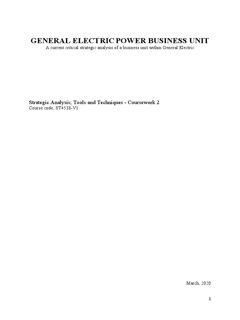 General Electric Power Business Unit: Strategic Analysis Tools and ...