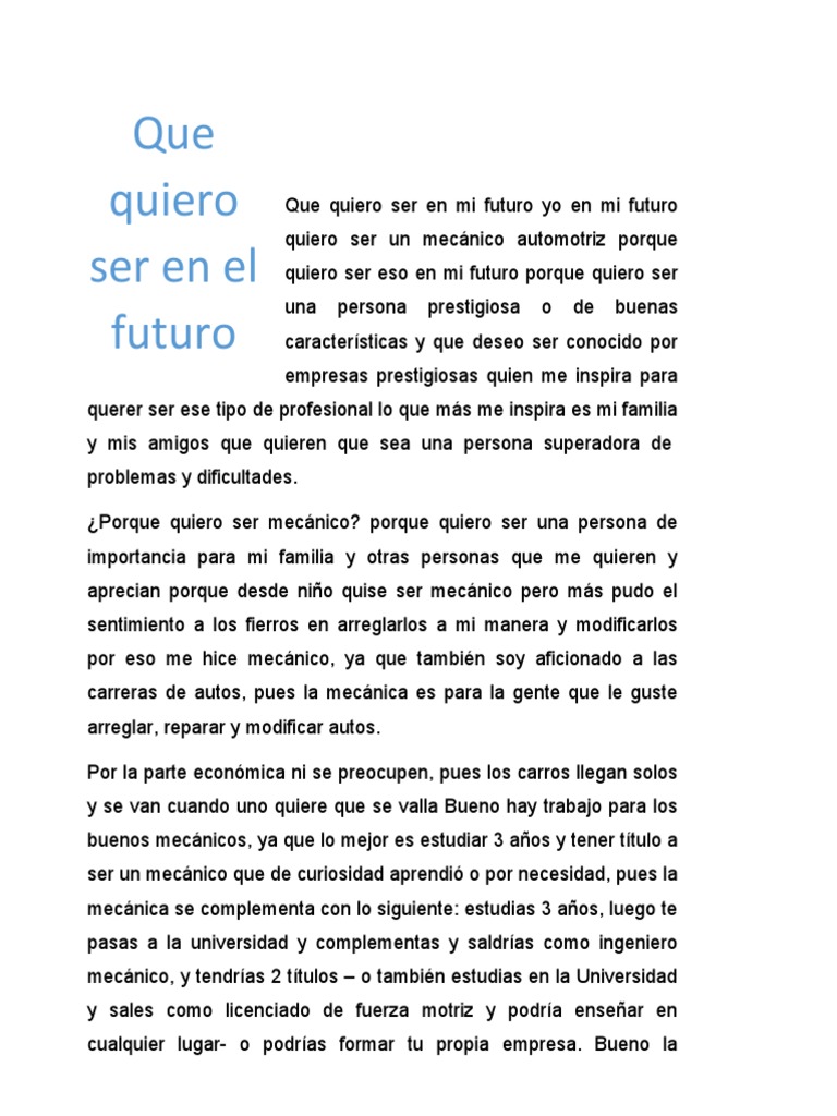 Que Quiero Ser en El Futuro | Descargar gratis PDF | Equipo automotriz
