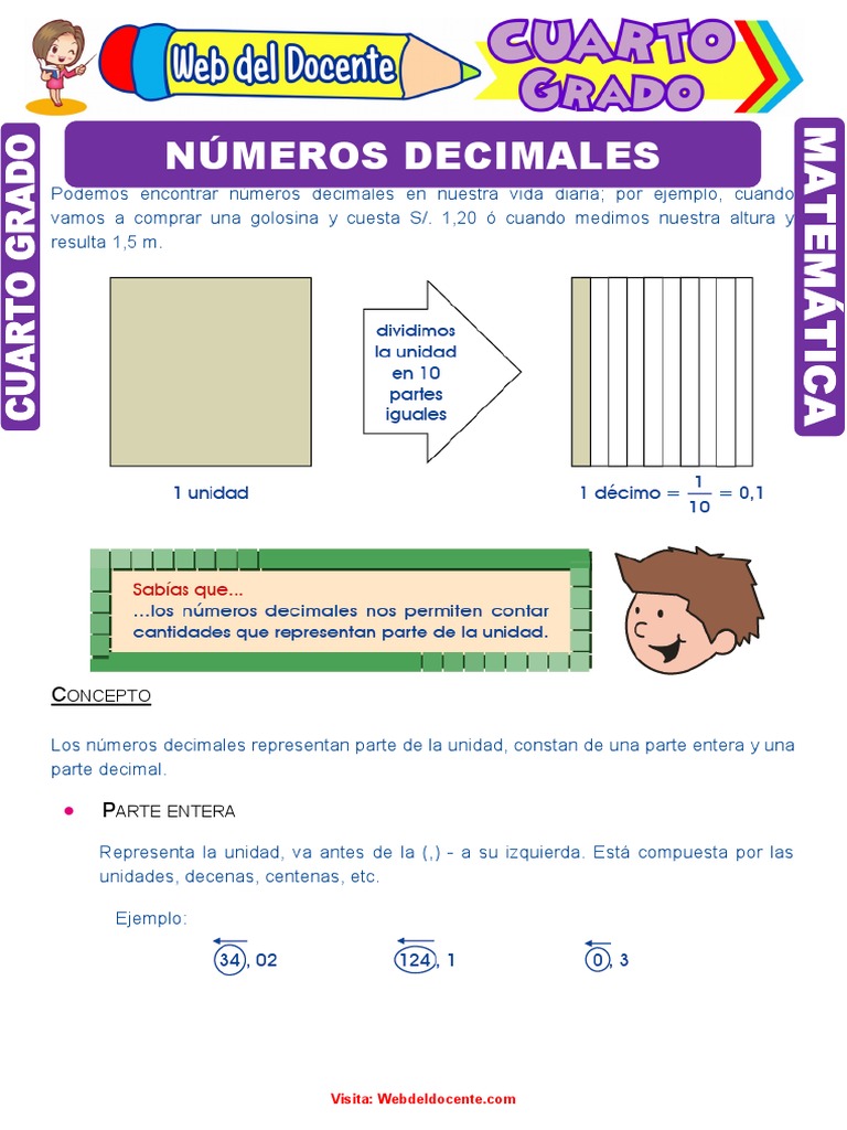 Números Decimales para Cuarto Grado de Primaria | PDF | Decimal ...